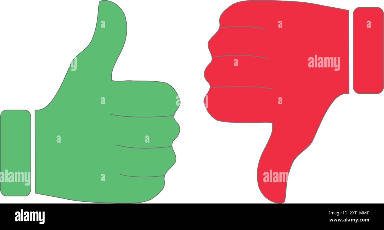 Green hand and raised finger and red hand and lowered finger Stock ...