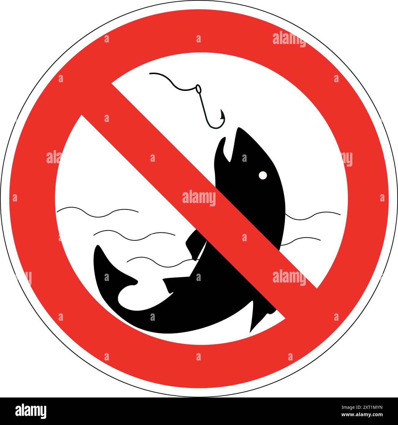Round sign with white background and red border: Fishing prohibited ...