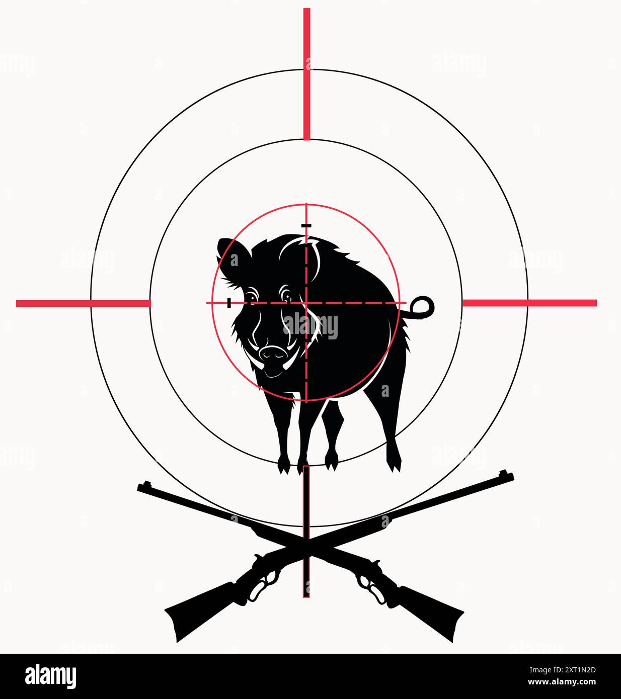 Boar silhouette in the center of a target with two crossed rifles Stock ...