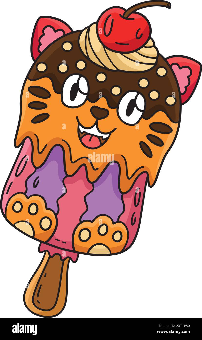 Ice Cream Cat Popsicle Cartoon Colored Clipart Stock Vector Image & Art ...