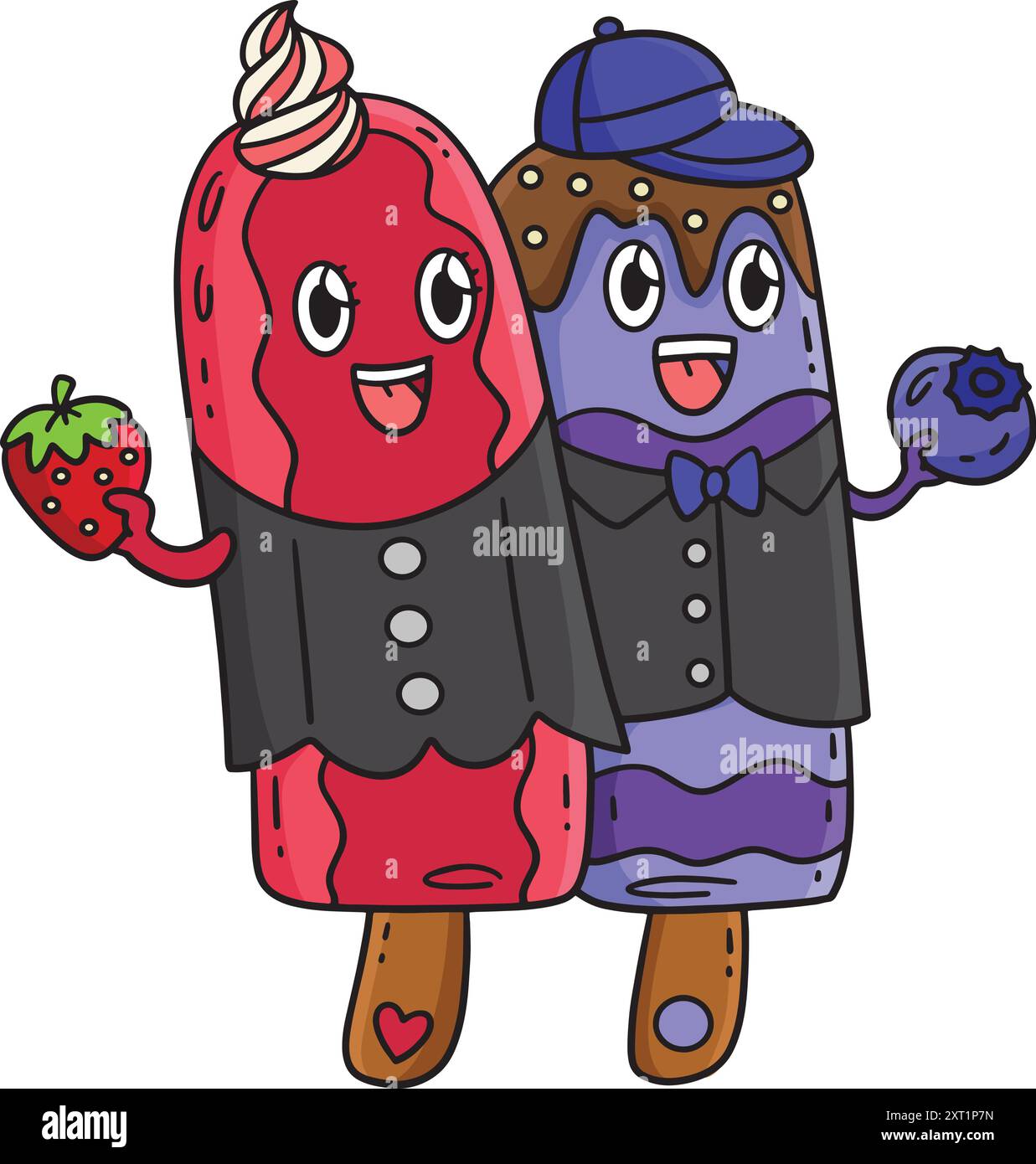 Ice Cream Twin Popsicle Cartoon Colored Clipart Stock Vector Image ...