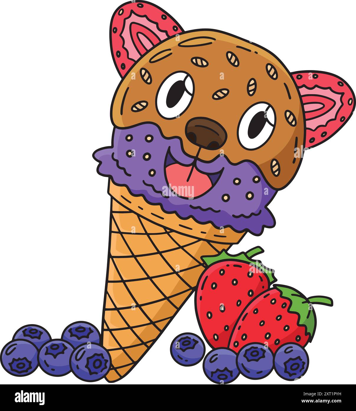 Ice Cream Bear with Strawberries Cartoon Clipart Stock Vector Image ...