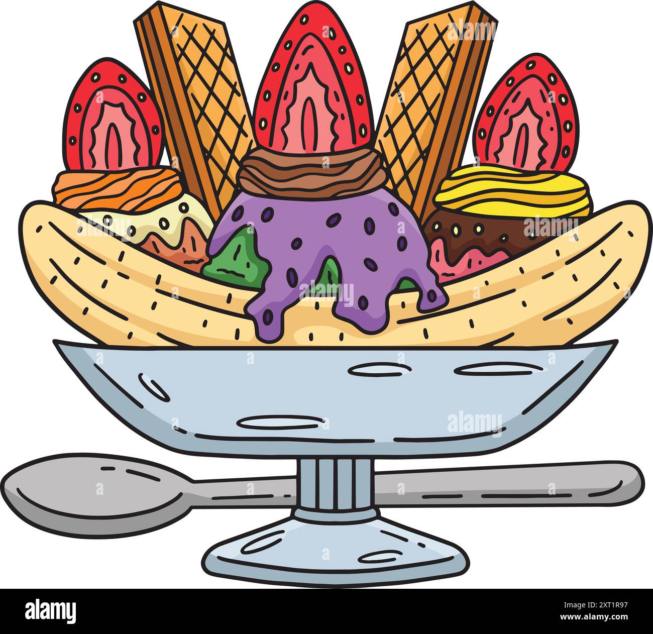 Ice Cream Banana Split Sundae with Spoon Clipart Stock Vector Image ...