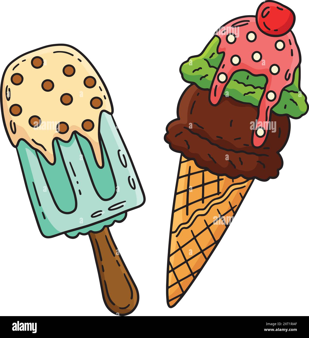 Double Scoop Ice Cream and Popsicle Clipart Stock Vector Image & Art ...