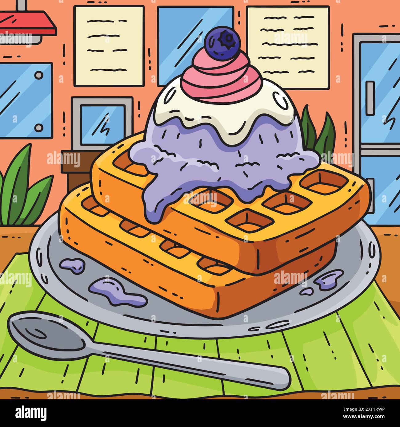 Waffle with an Ice Cream Scoop Colored Cartoon Stock Vector Image & Art ...