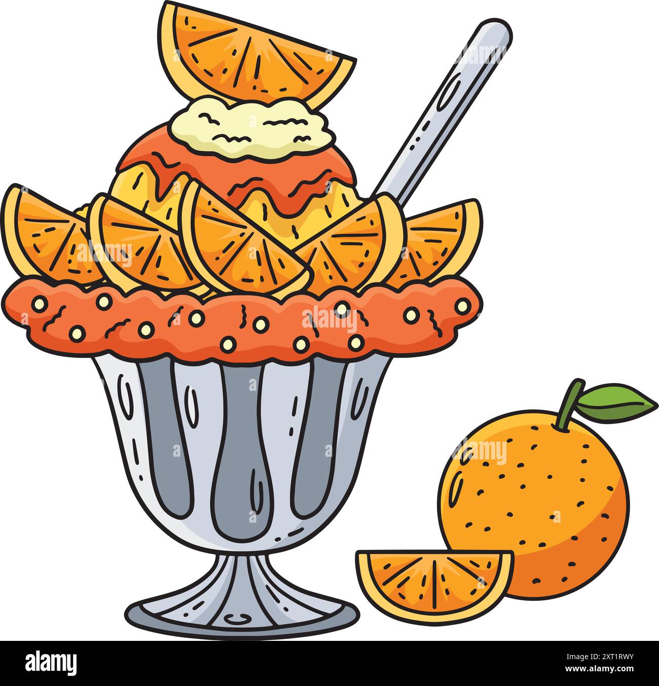 Ice Cream Orange Sundae Cartoon Colored Clipart Stock Vector Image ...
