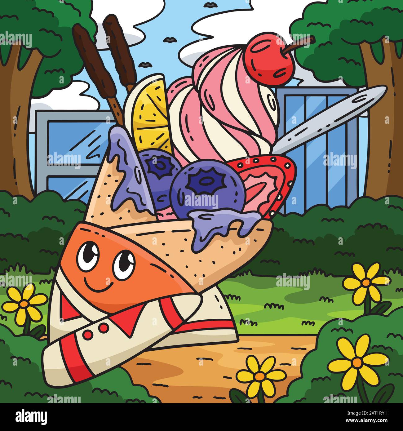 Ice Cream Crepe Colored Cartoon Illustration Stock Vector Image & Art ...