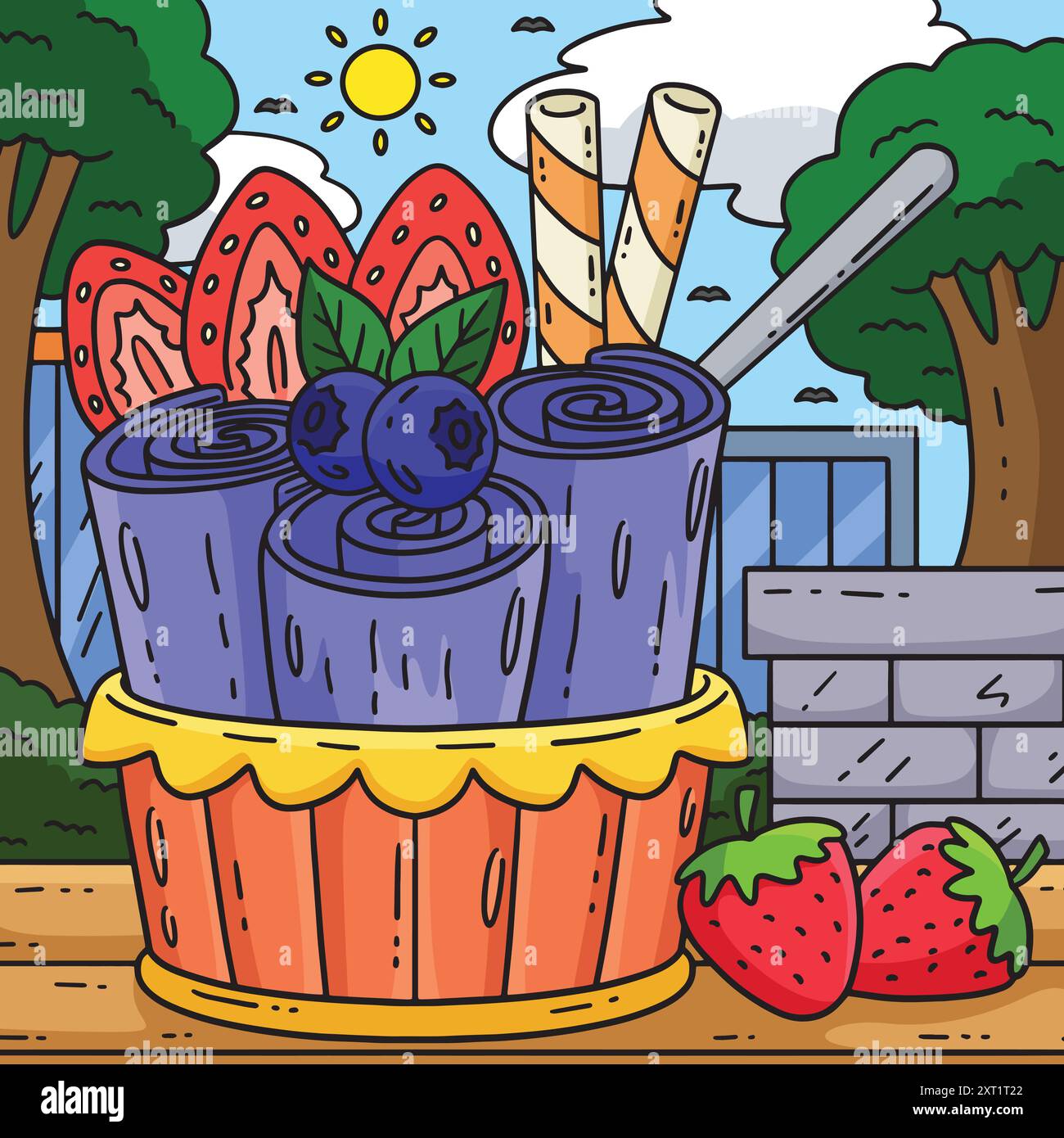 Ice Cream Roll Colored Cartoon Illustration Stock Vector Image & Art ...