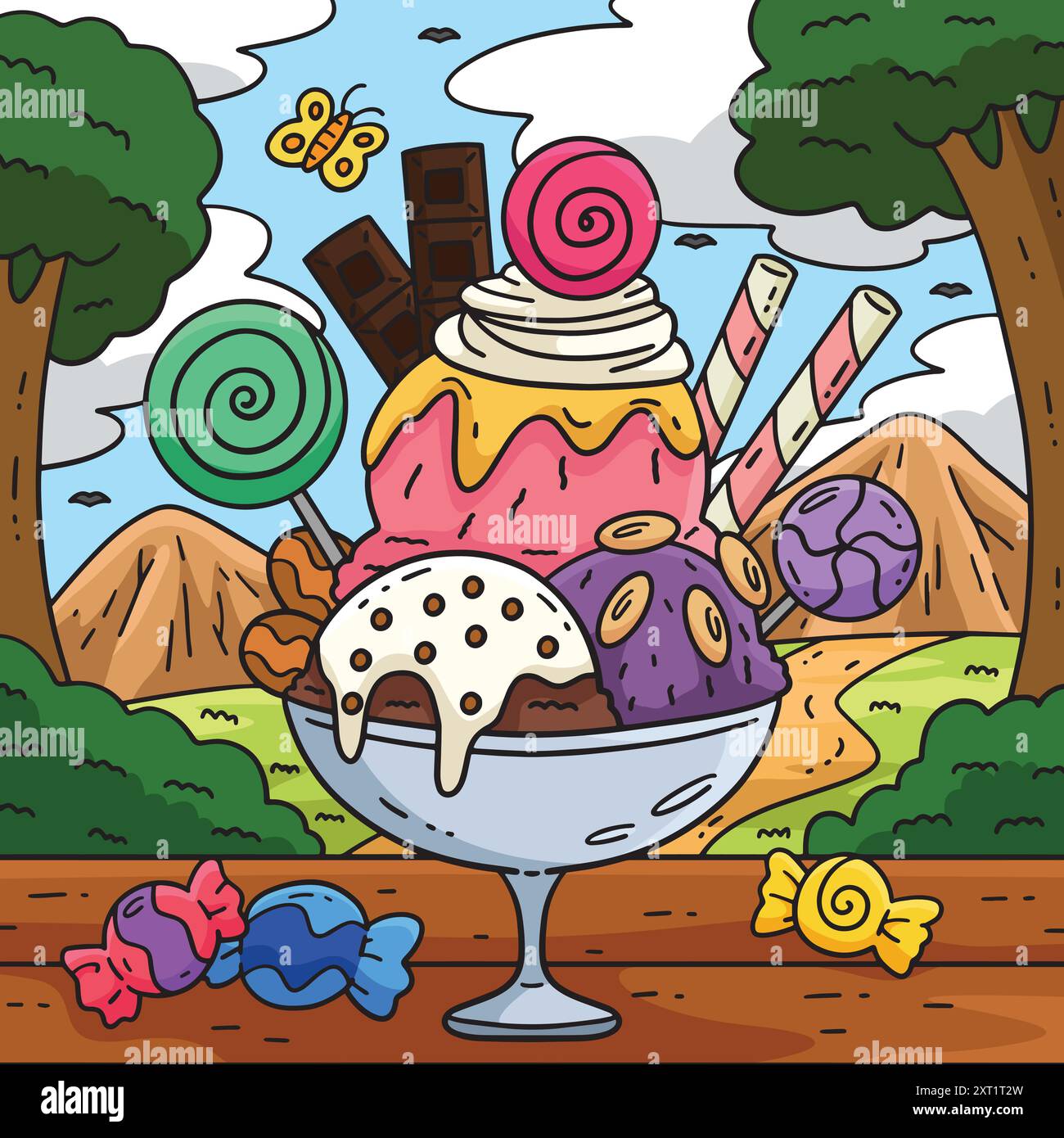 Ice Cream Parfait with Candies Colored Cartoon Stock Vector Image & Art ...