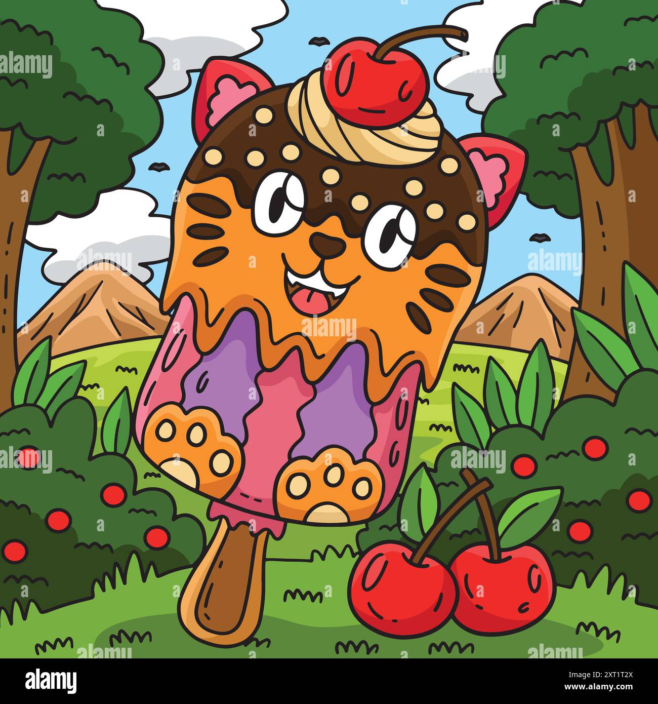 Ice Cream Cat Popsicle Colored Cartoon Stock Vector Image & Art - Alamy