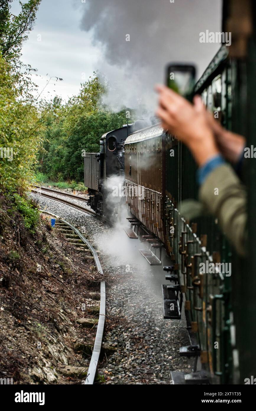 Treno Storico, Historic train and steam locomotive with restored carriages from the 1930s, takes ...
