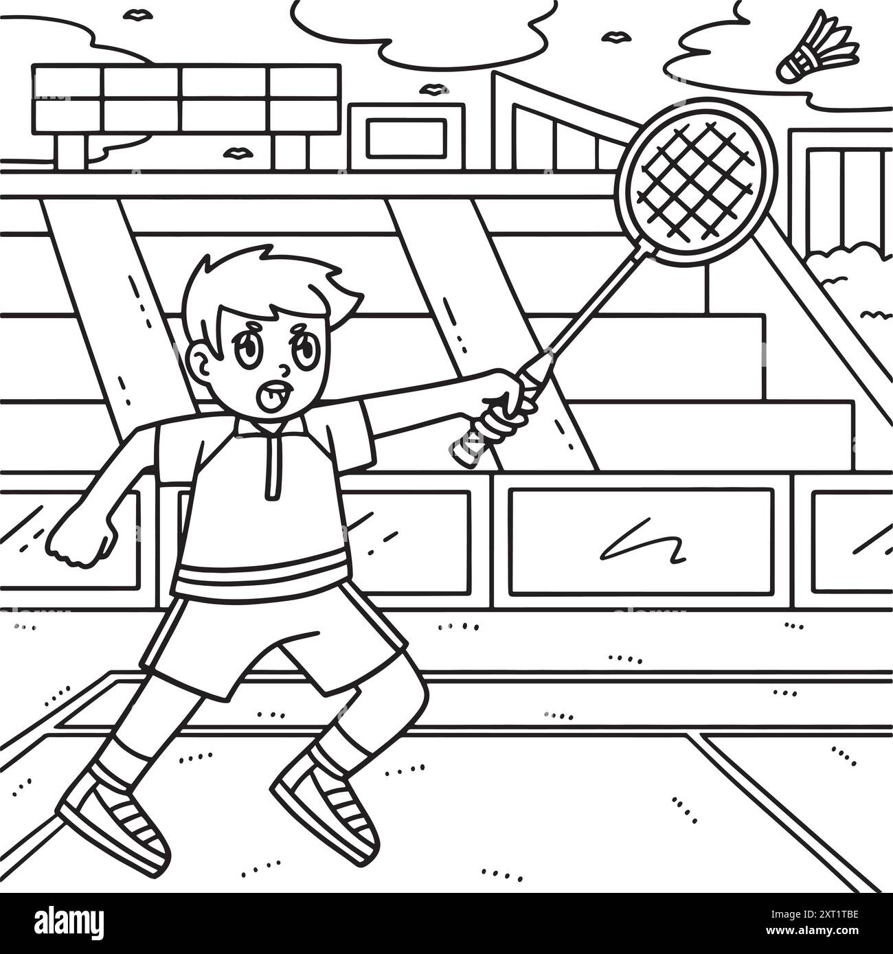 Badminton Player Hit Shuttlecock Coloring Page Stock Vector Image & Art ...