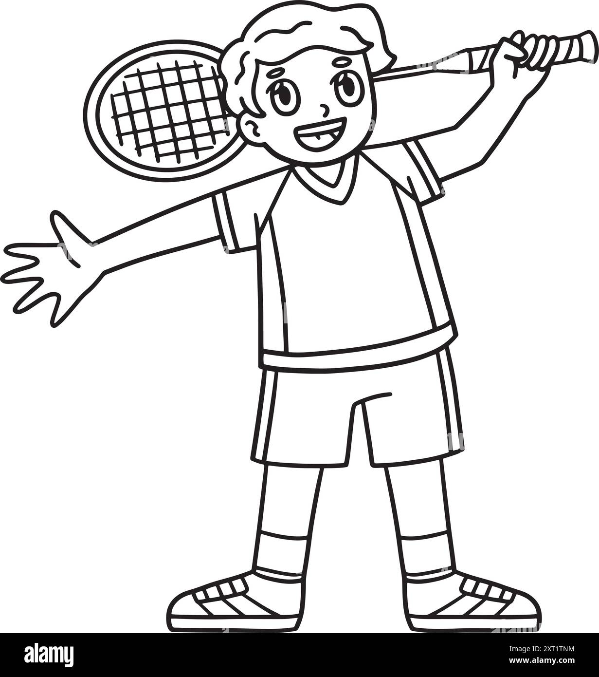 Badminton Player with Racket Isolated Coloring Stock Vector Image & Art ...