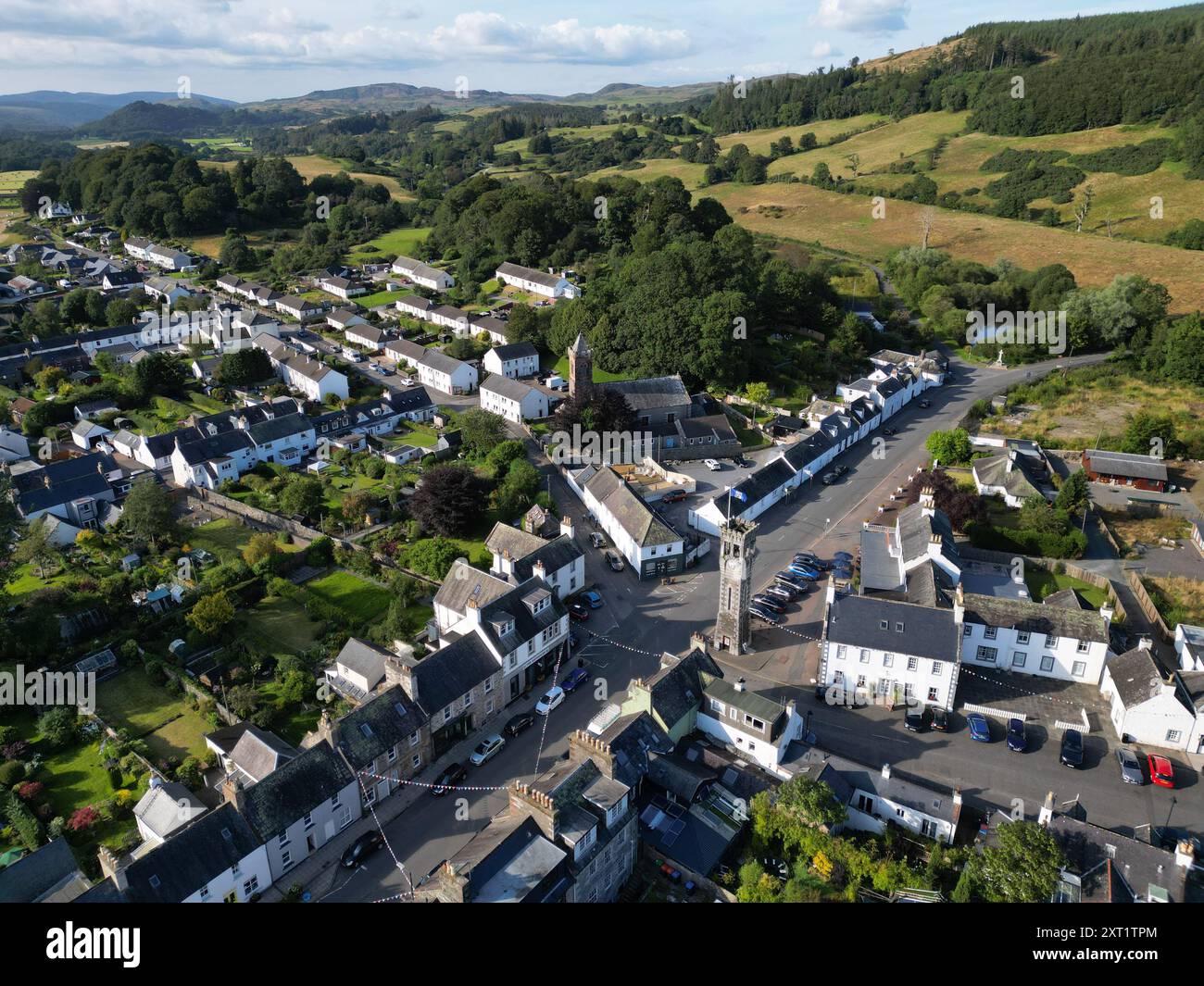 Gatehouse of Fleet, Kirkcudbrightshire, Scotland aerial view of small ...