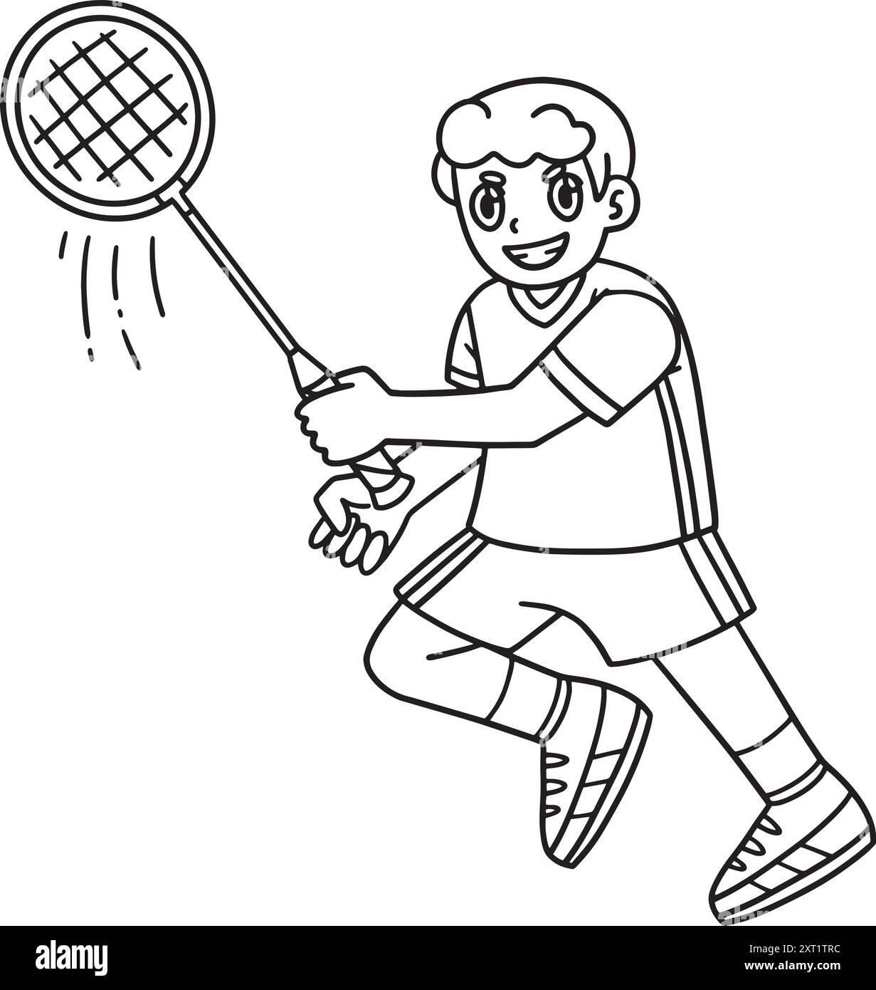 Badminton Player Swinging Racket Isolated Coloring Stock Vector Image ...