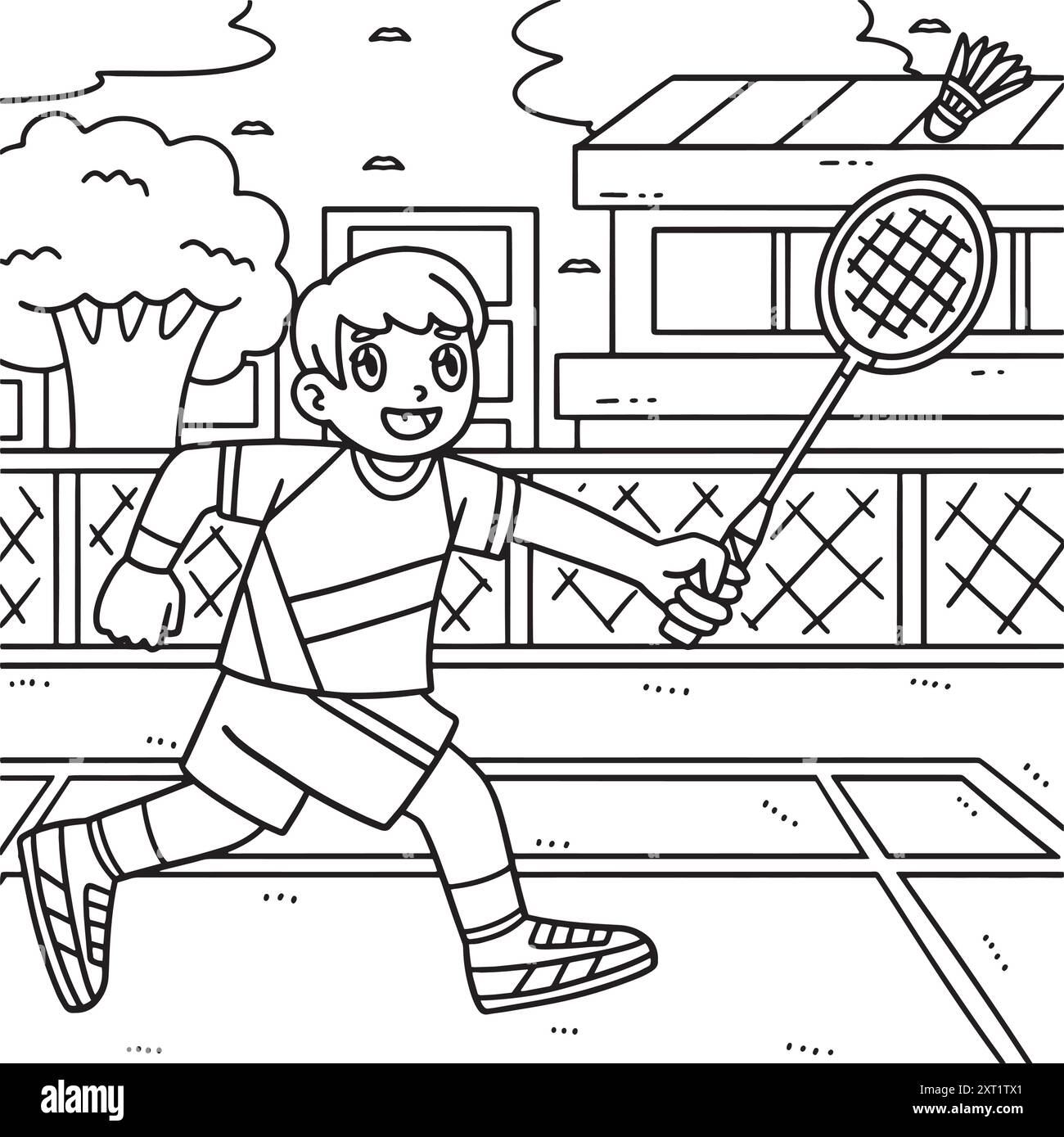 Badminton Player Chasing Shuttlecock Coloring Page Stock Vector Image ...