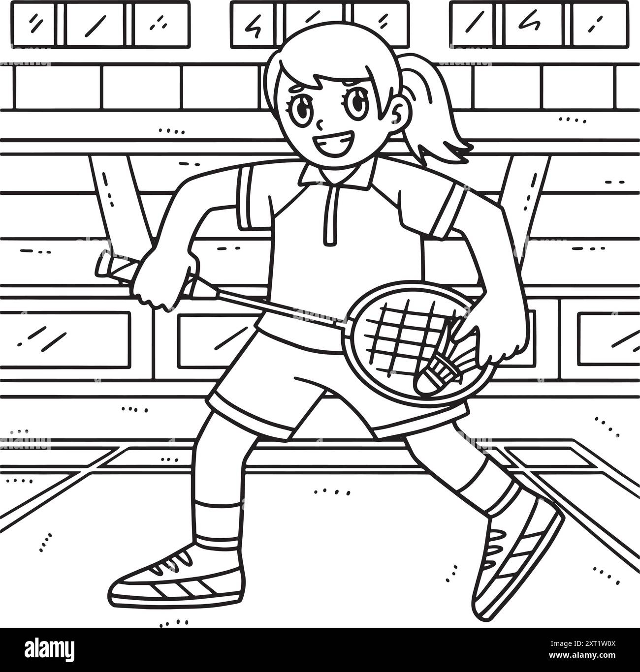 Badminton Player Serving Shuttlecock Coloring Page Stock Vector Image ...