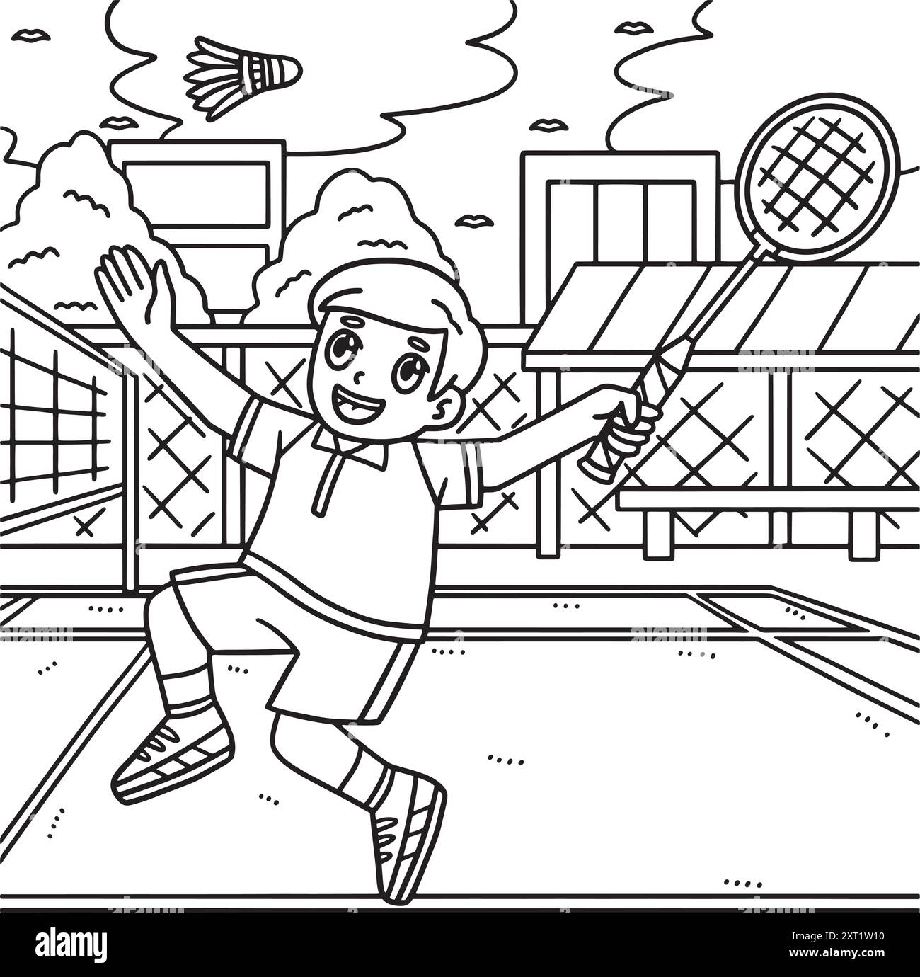 Badminton Player Receive Shuttlecock Coloring Page Stock Vector Image ...