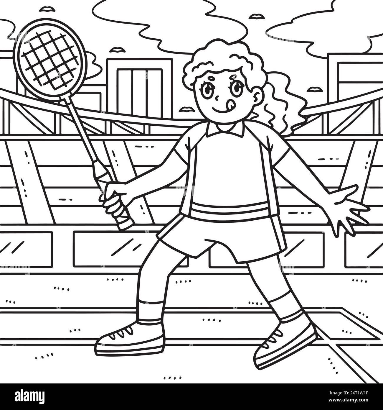 Badminton Player Bracing for Serve Coloring Page Stock Vector Image ...