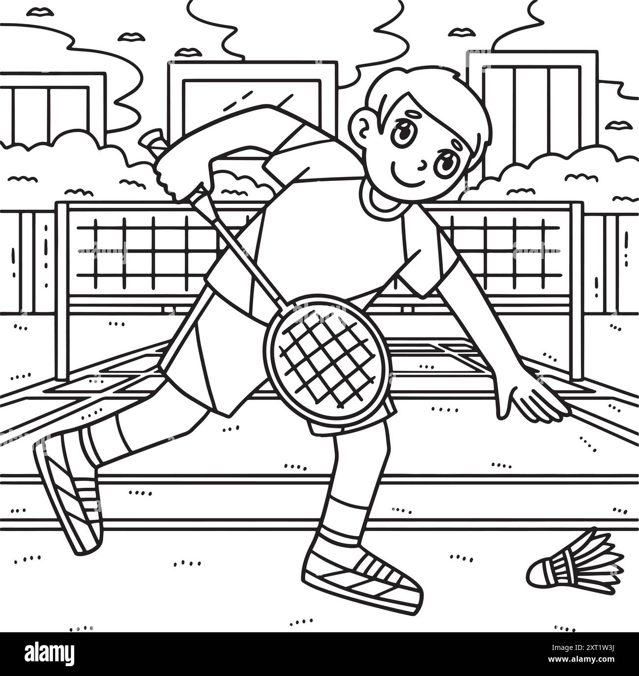 Badminton Player Picking Up Shuttlecock Coloring Stock Vector Image ...