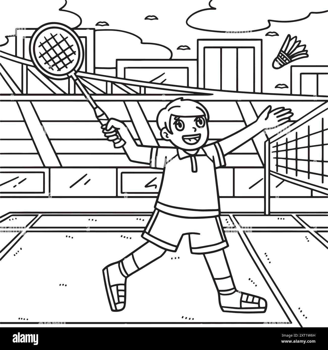 Badminton Player Bracing for Shuttlecock Coloring Stock Vector Image ...