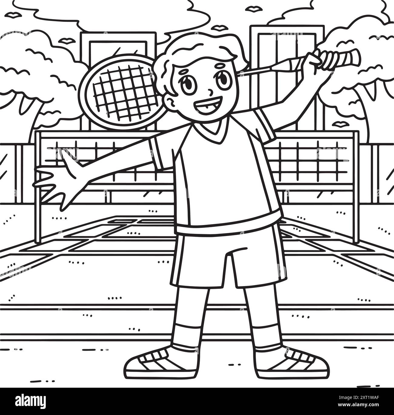 Badminton Player With Racket Coloring Page Stock Vector Image And Art Alamy