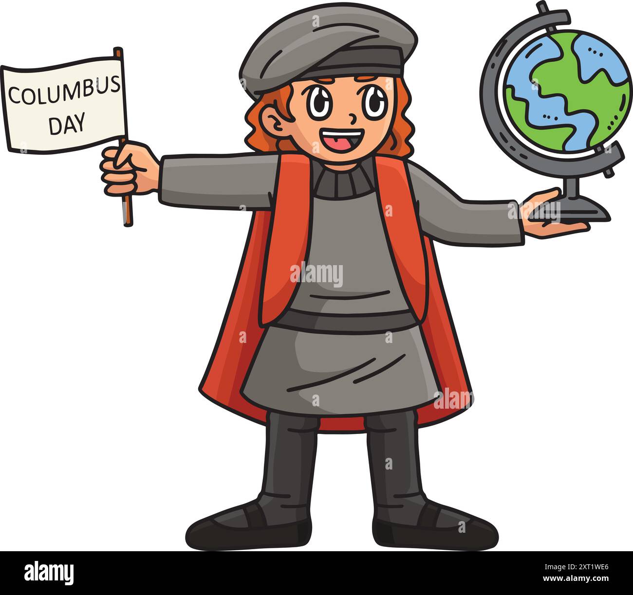 Columbus Day Man with a Globe Cartoon Clipart Stock Vector Image & Art ...