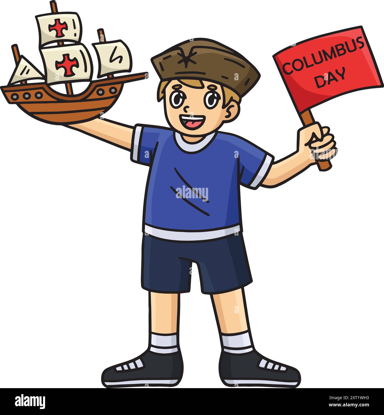 Columbus Day Boy with a Ship Model Cartoon Clipart Stock Vector Image ...