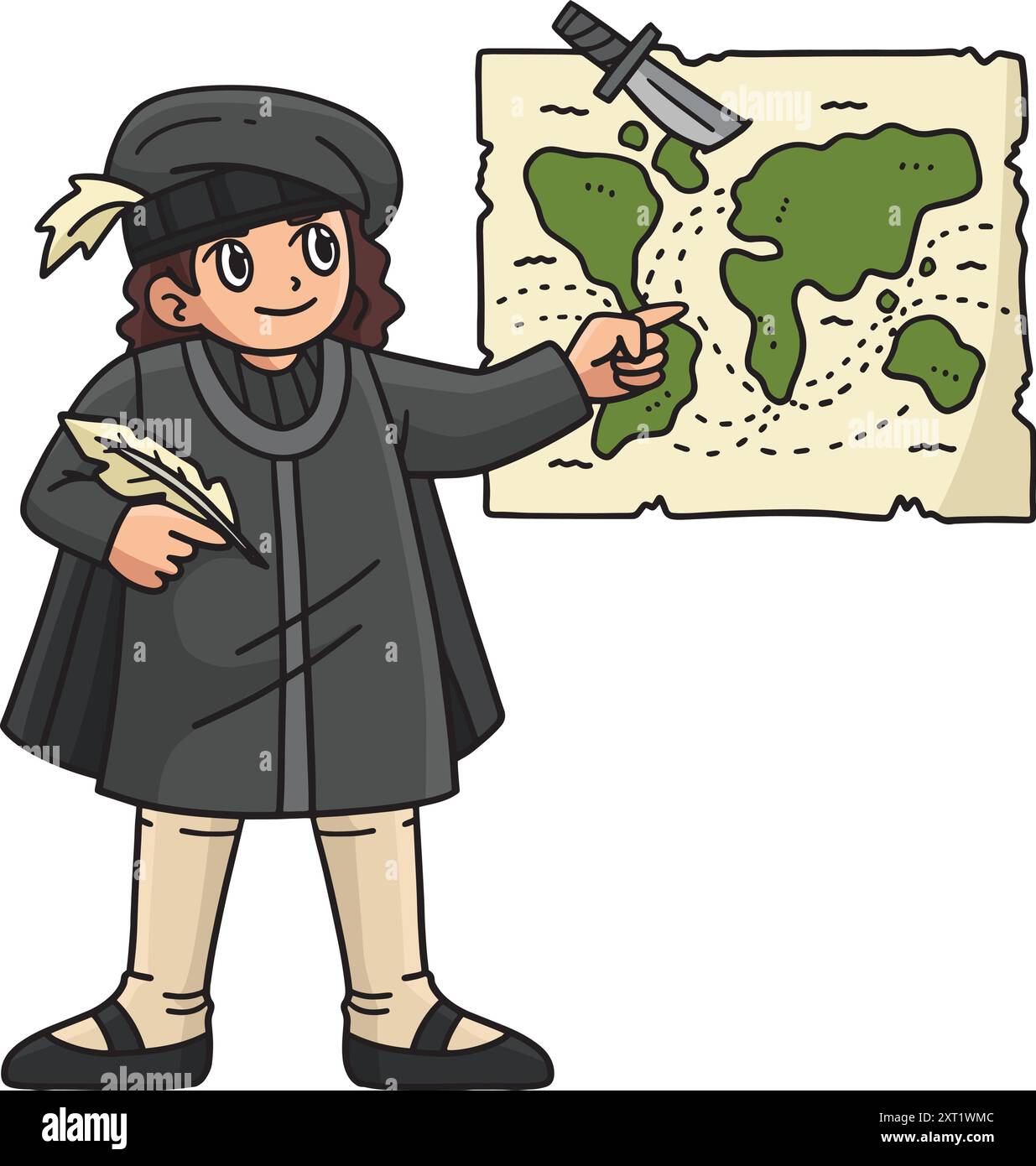 Columbus Day Man Charting Map Cartoon Clipart Stock Vector Image & Art ...