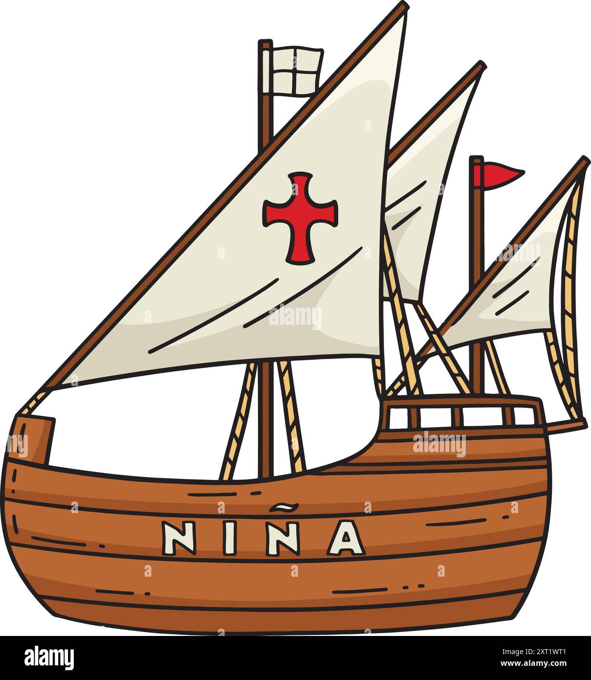 Columbus Day Nina Ship Cartoon Colored Clipart Stock Vector Image & Art ...