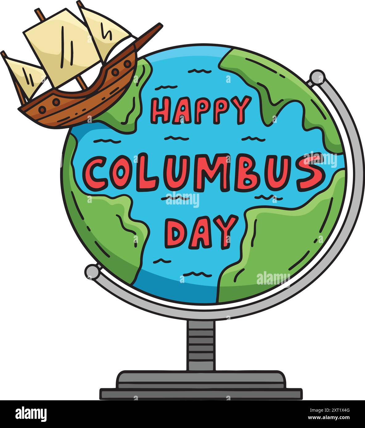 Happy Columbus Day Globe Ship Cartoon Clipart Stock Vector Image & Art ...