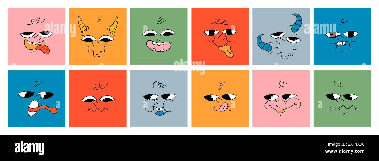 Square abstract comic Faces with various Emotions Stock Vector Image ...