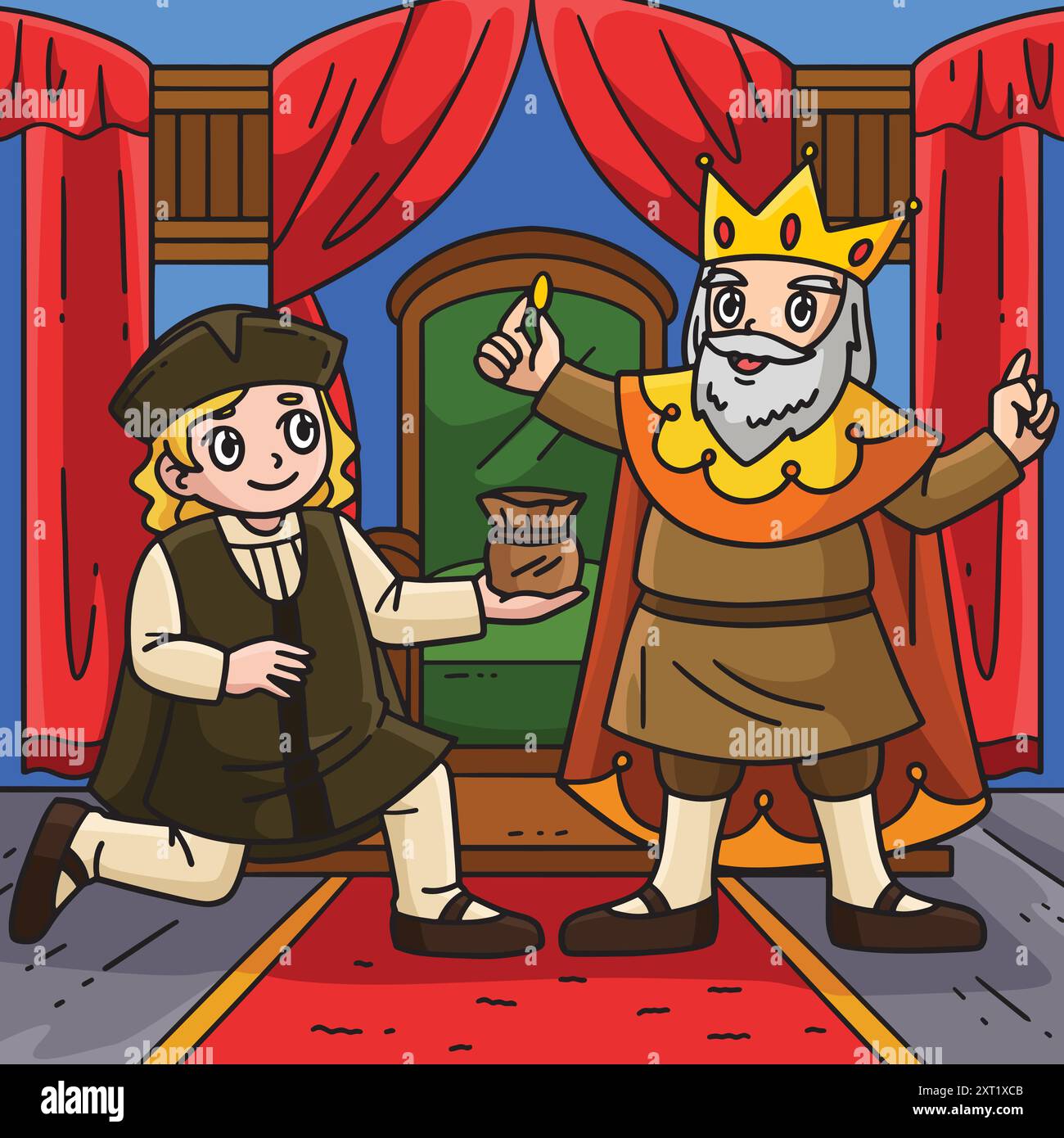 Columbus Day Man and the King Colored Cartoon Stock Vector Image & Art ...