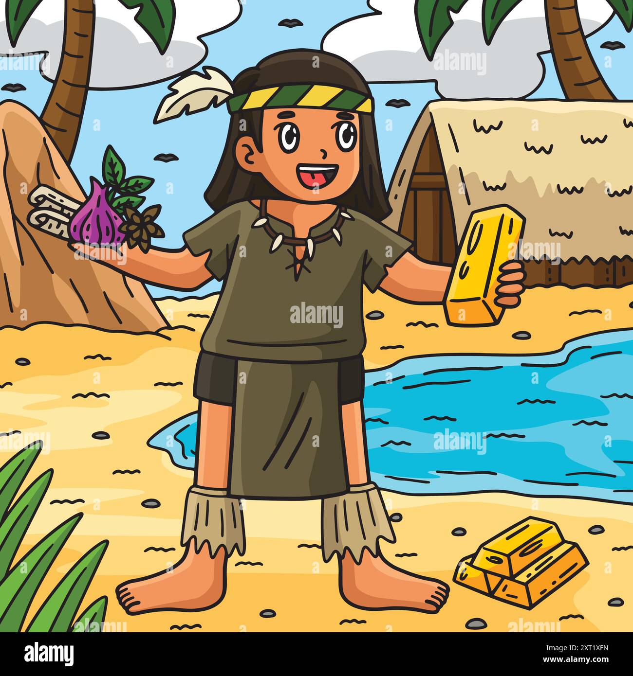 Columbus Day Native Man Spices and Gold Colored Stock Vector Image ...