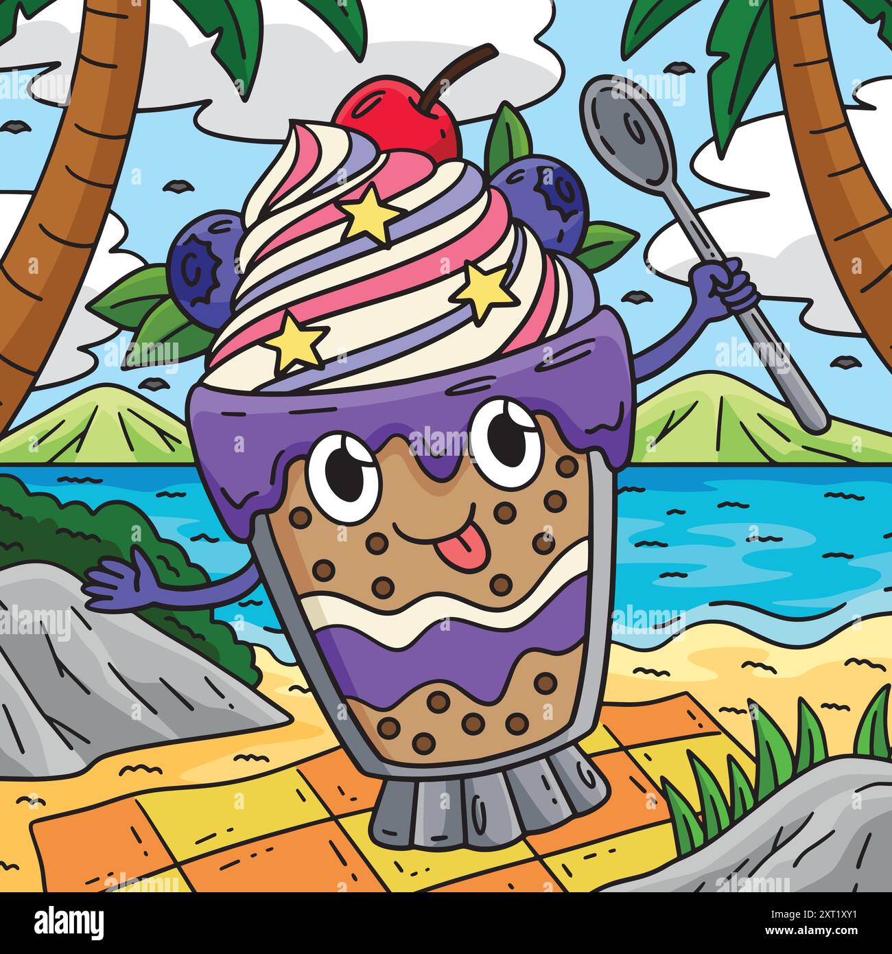 Parfait Ice Cream Colored Cartoon Illustration Stock Vector Image & Art ...