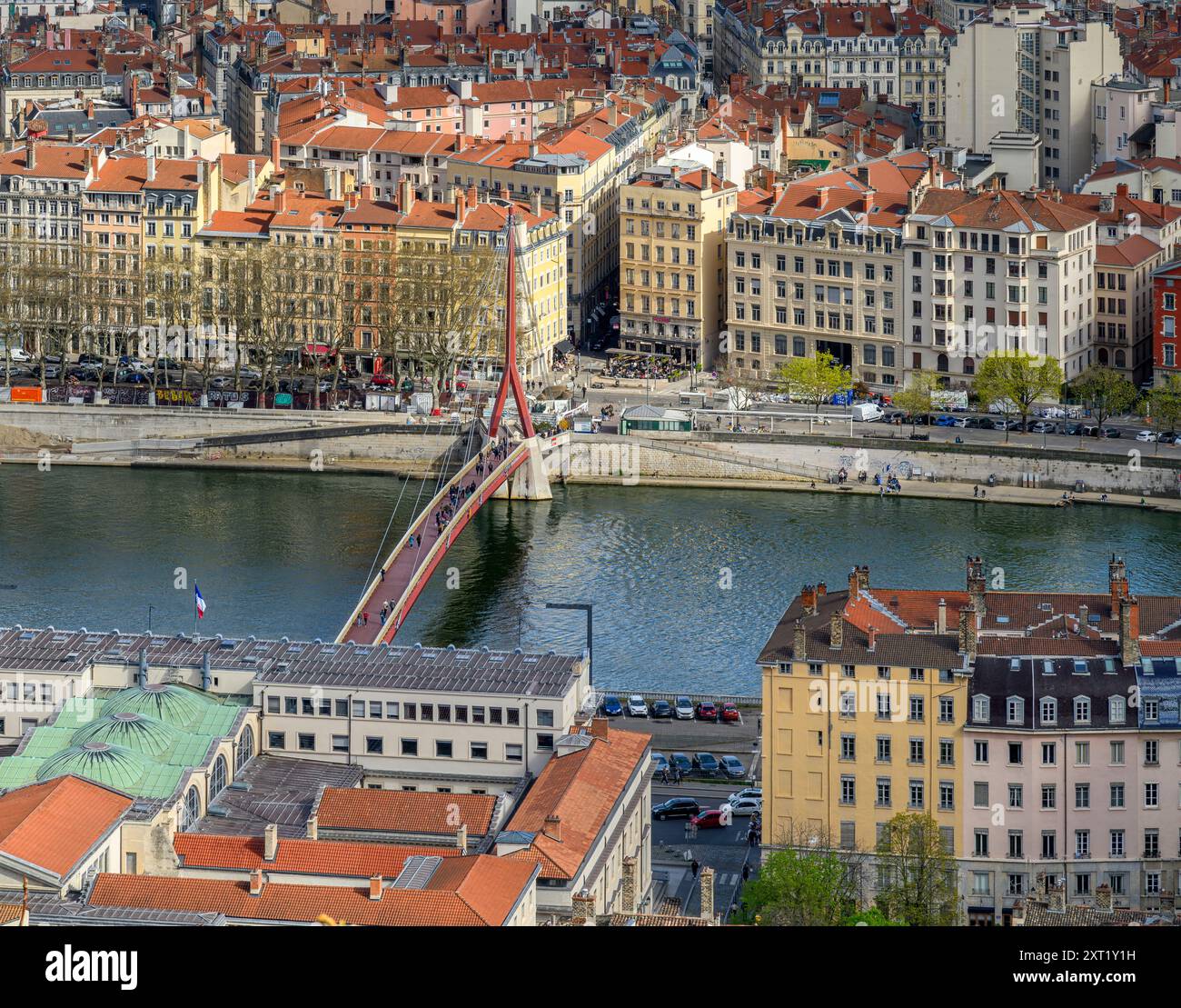 Cityscape of Lyon viewing east from Basilique Notre-Dame de Fourvière ...
