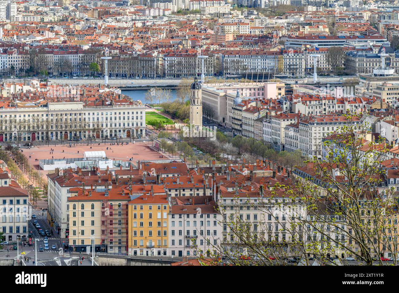 Cityscape of Lyon viewing east from Basilique Notre-Dame de Fourvière ...