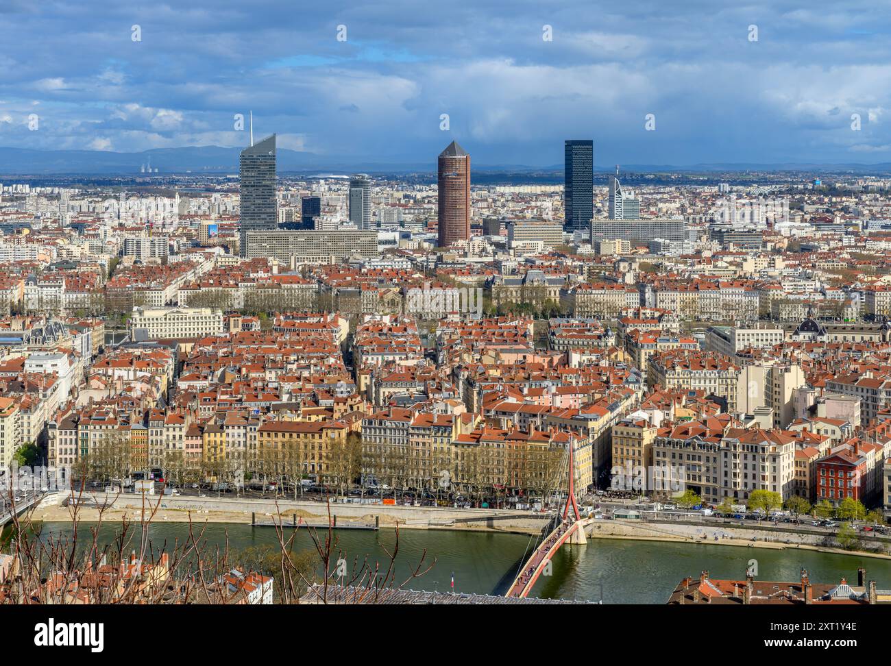 Cityscape of Lyon viewing east from Basilique Notre-Dame de Fourvière ...