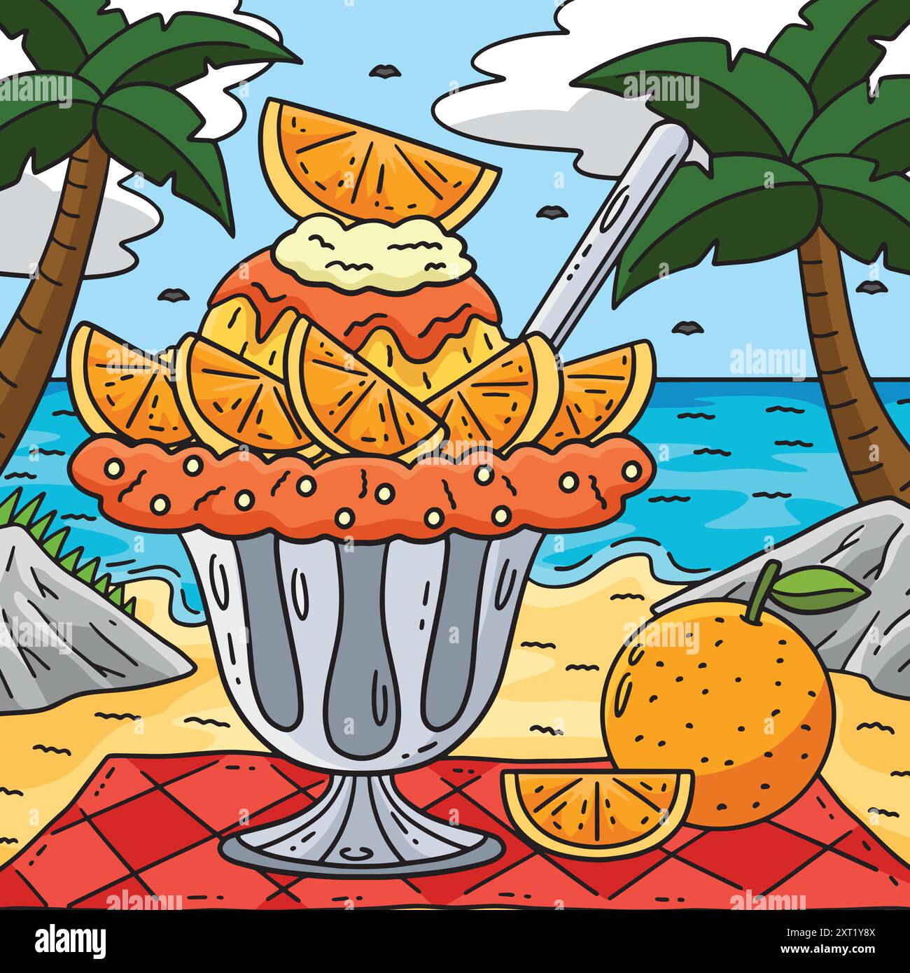 Ice Cream Orange Sundae Colored Cartoon Stock Vector Image & Art - Alamy