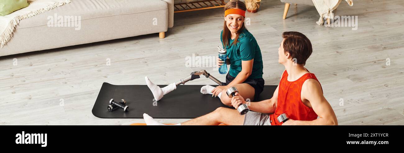 A woman with a prosthetic leg and her boyfriend workout together at ...