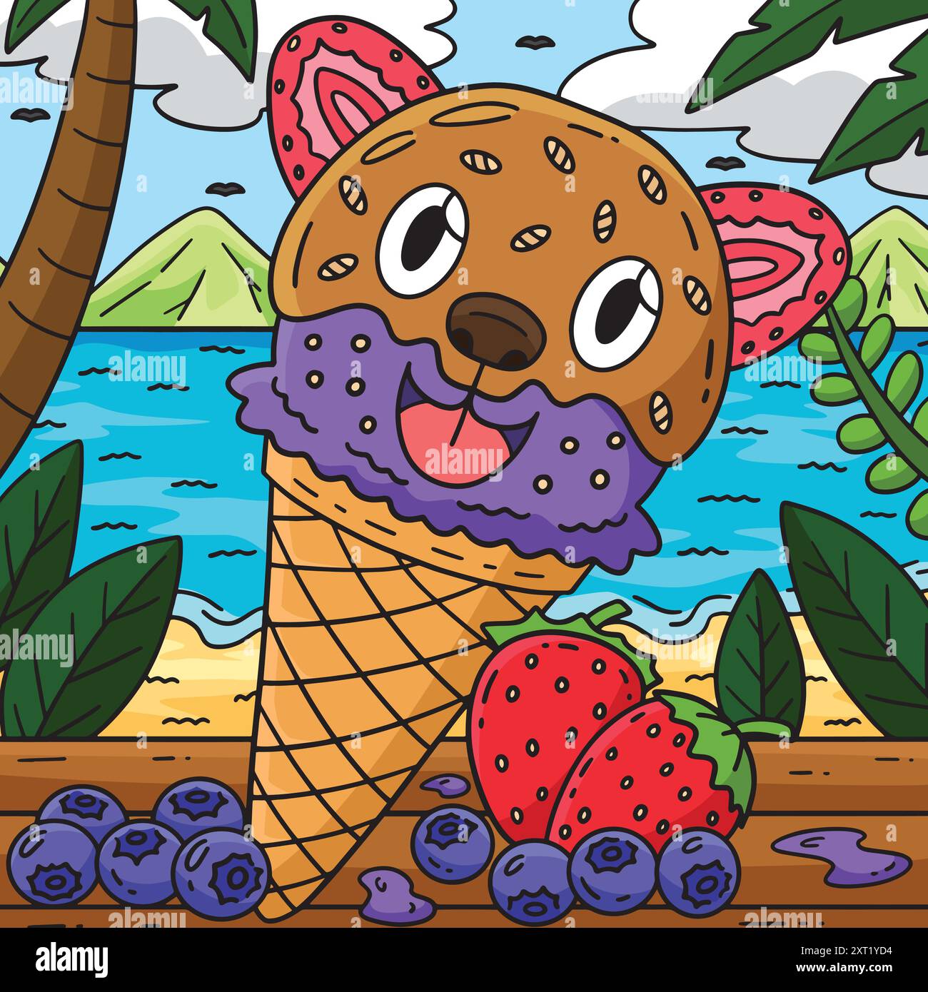 Ice Cream Bear Colored Cartoon Illustration Stock Vector Image & Art ...