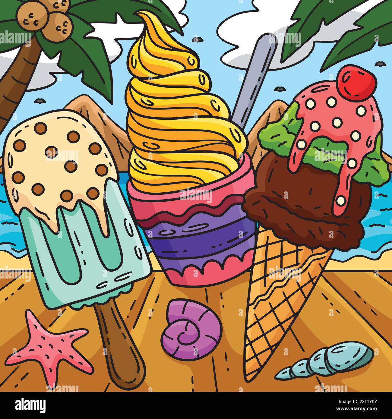 Ice Cream Double Scoop, and Popsicle Colored Stock Vector Image & Art ...