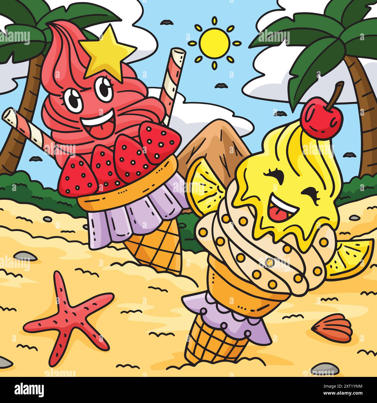 Ice Cream Two Soft Serve Colored Cartoon I Stock Vector Image & Art - Alamy