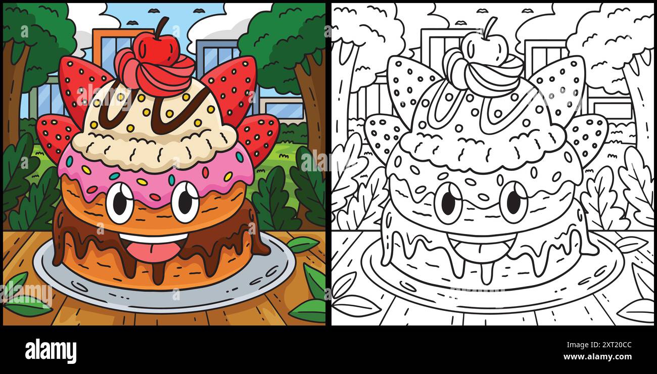 Ice Cream Donut Coloring Page Colored Illustration Stock Vector Image ...