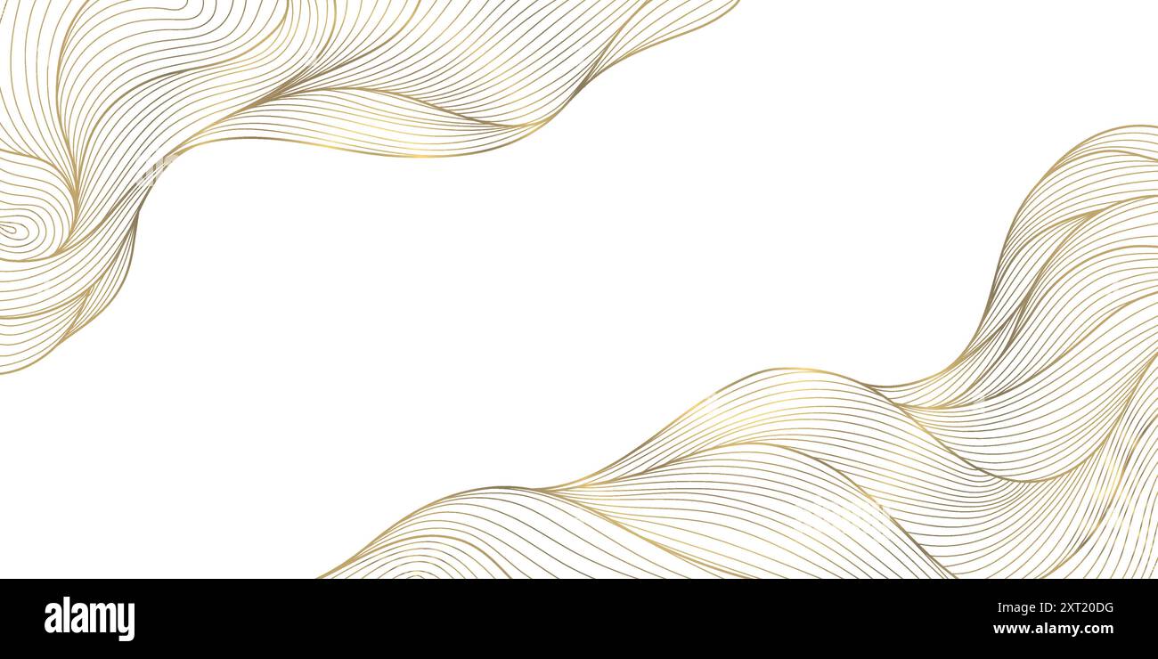 Vector line wave art pattern, gold abstract luxury background, premium design. Artdeco ...