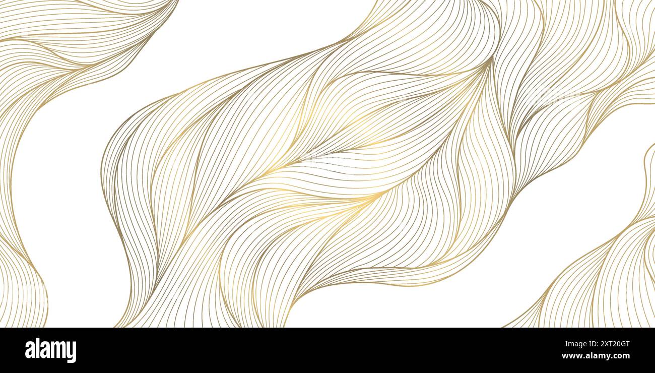 Vector line wave art pattern, gold abstract luxury background, premium design. Artdeco ...
