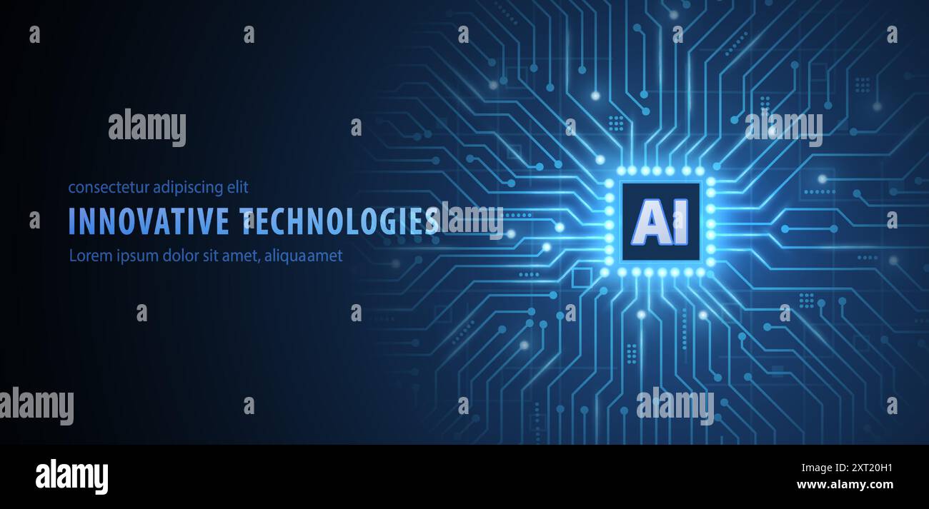 Brain-shaped circuit board with chip. Artificial intelligence, Digital ...