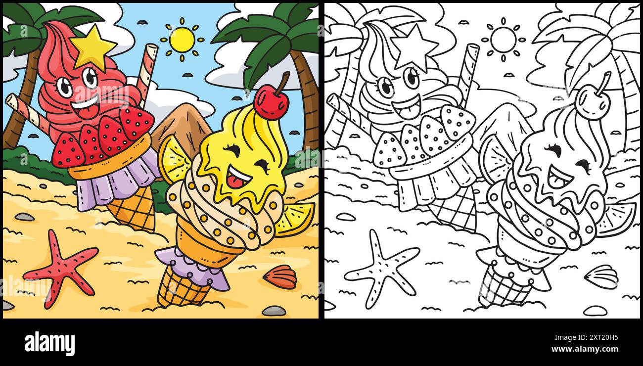 Ice Cream Two Soft Serve Coloring Illustration Stock Vector Image & Art ...