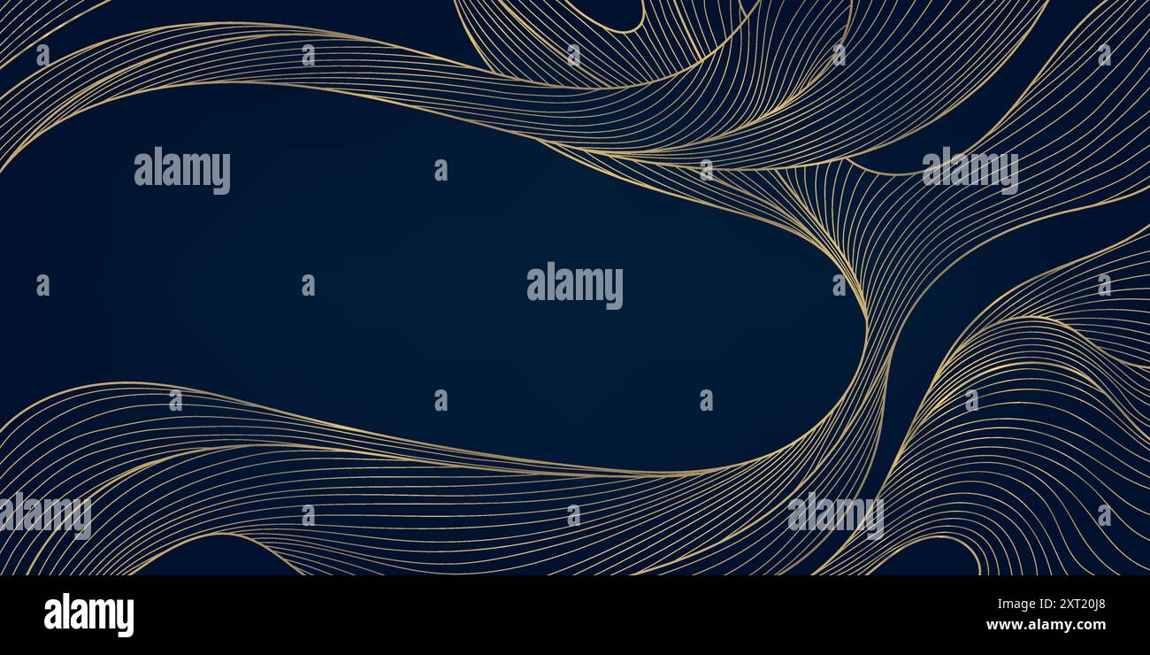 Vector line wave art pattern, gold abstract luxury background, premium design. Artdeco ...