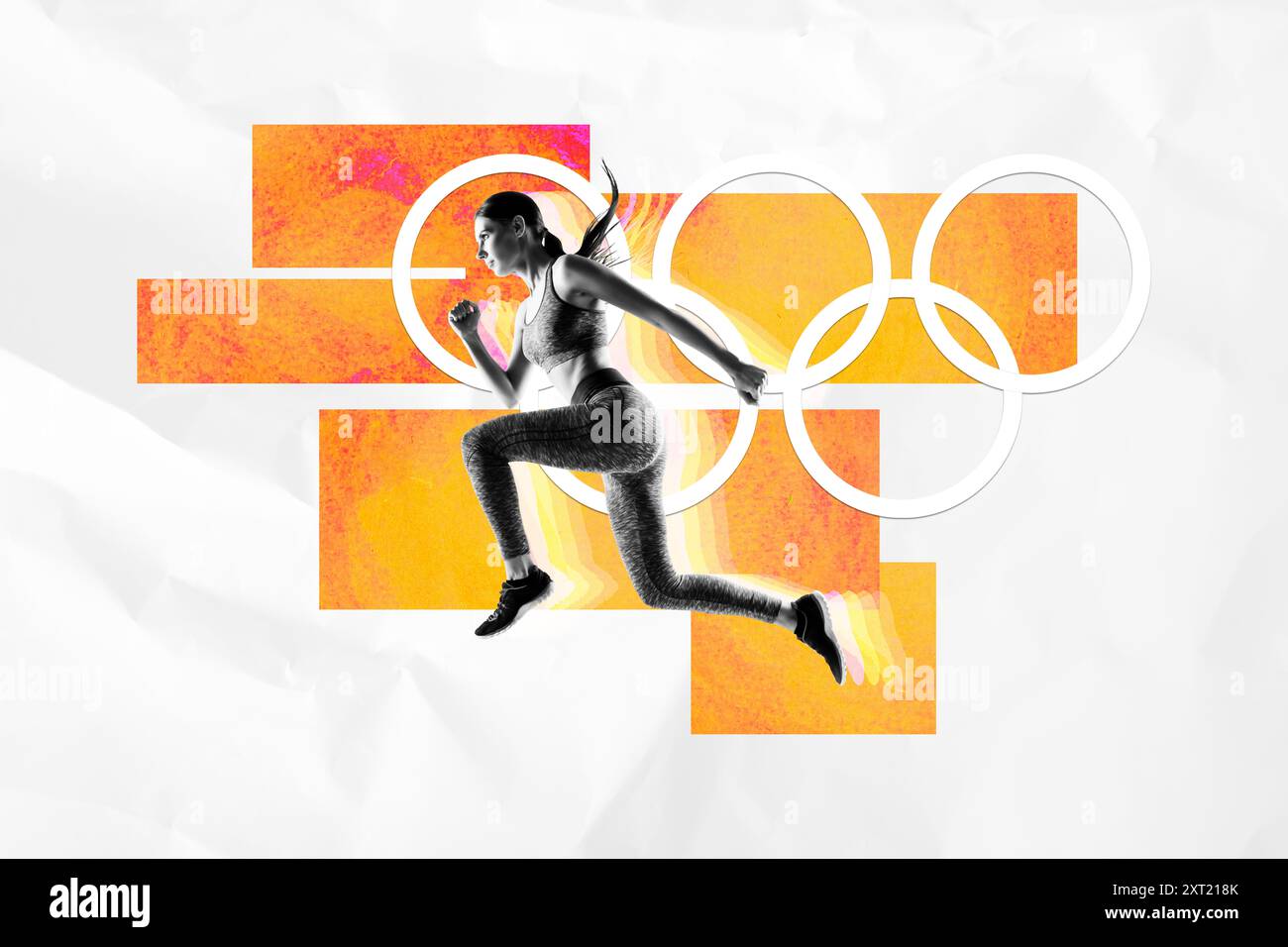 Collage 3d image of pinup pop retro sketch of young female running fast ...